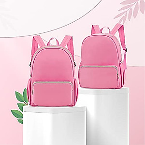 Cunno 2 Pcs Nylon Preppy Backpack for School Waterproof Lightweight Backpack Unisex Backpack for Teenage, Kids, Students (Pink)
