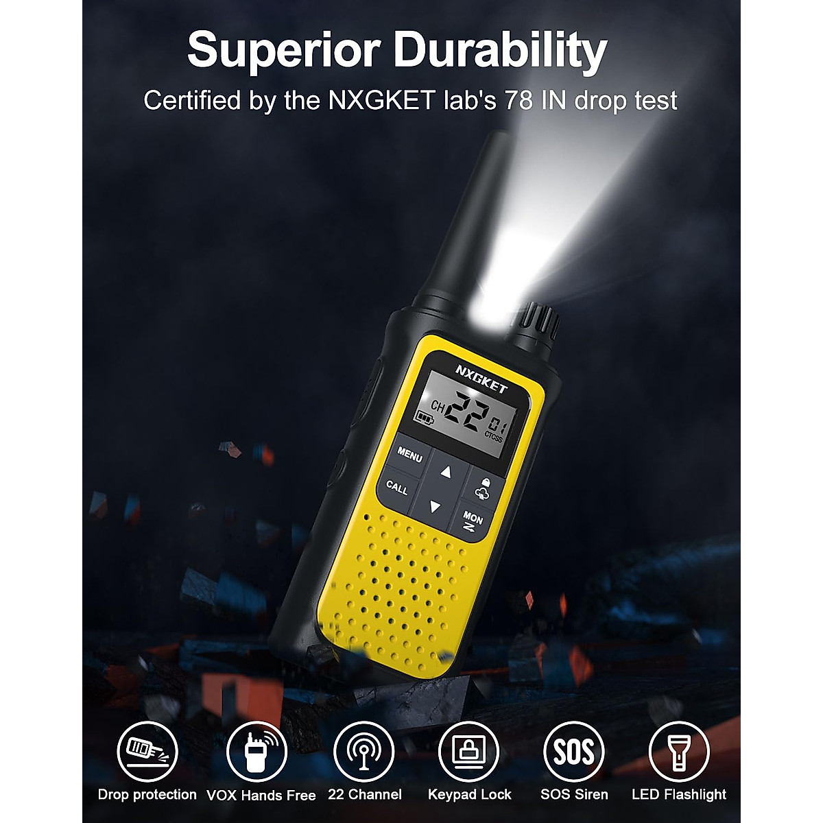 NXGKET Walkie Talkies for Adults Long Rang NOAA Weather Alerts, Rechargeable Walkie Talkies 2 Way Radio 22 FRS Channel with 1800mAh Li-ion Battery Charger USB-C Cable Outdoor Cruises Camping, 4 Pack