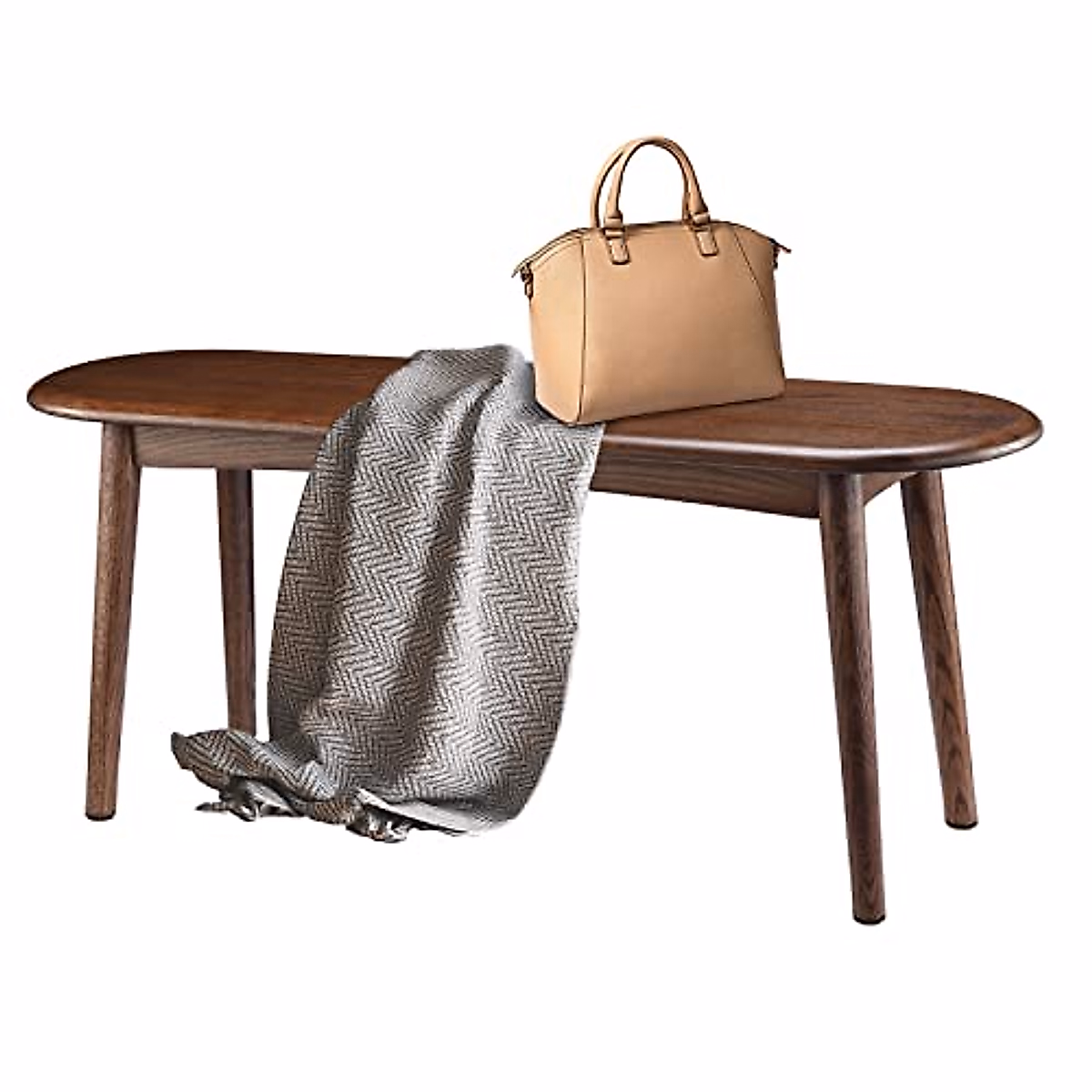 Fancyarn Wood Bench, 47" L FAS Grade 100% Solid Oak Wood Bench w/Rounded Corner, Large Comfortable Seat, Firm Mortise & Tenon Structure, Long Bench for Dining Room, Entryway, Bedroom