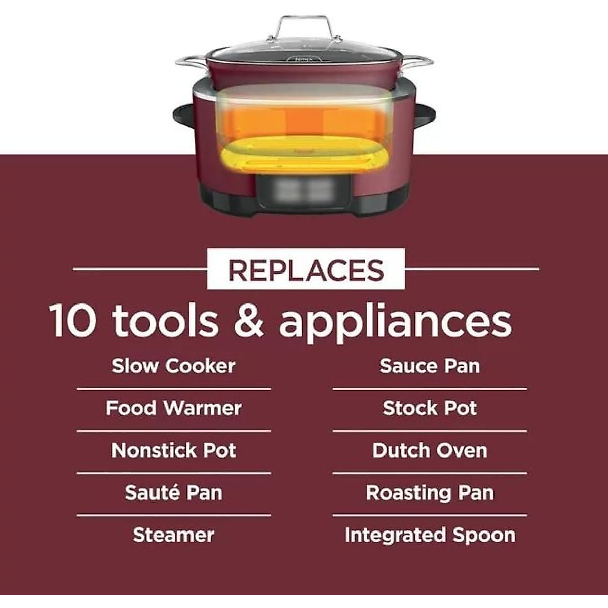 Ninja Foodi PossibleCooker PRO MC1000 8.5Qt Multicooker 8 in 1 Slow Cooker, Dutch Oven, Steam Bake Roast Sear Sauté Bread Maker Warmer, Glass Lid, Integrated Spoon, Nonstick (Cherry)