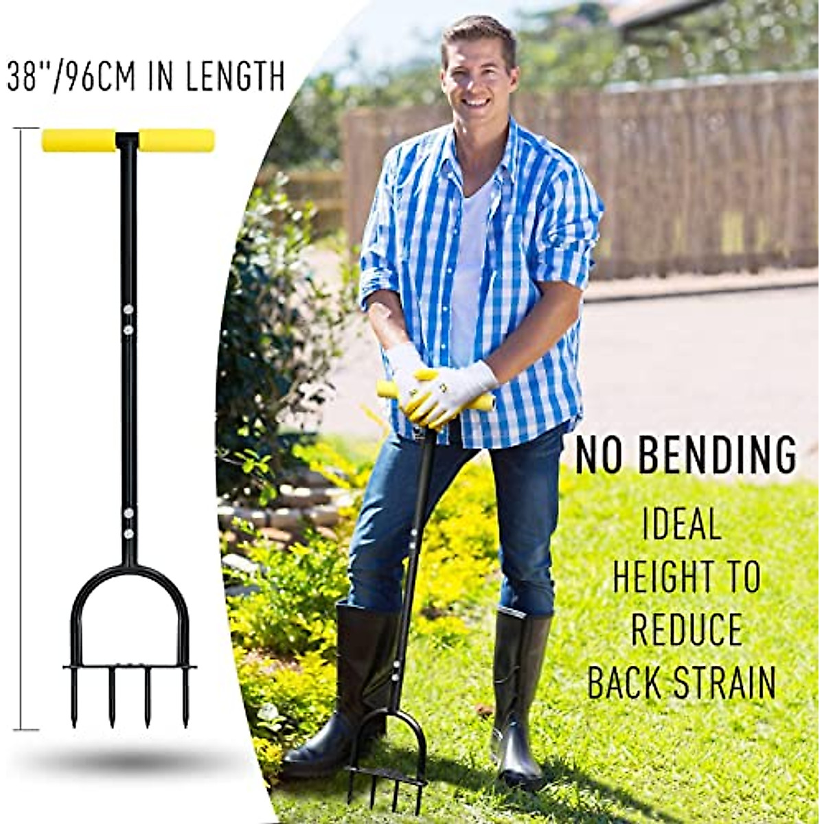 Colwelt Spike Lawn Aerator, Manual Aerator for Compacted Soils and Lawns, Non-Slip T-Handle Spike Aeration with Four 3.5-Inch Solid Steel Spikes, 38-Inch