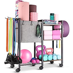 Yoga Mat Storage Rack Home Gym Equipment Storage Organizer Yoga Mat Holder for Yoga Mat Foam Roller Dumbbells Kettlebells Resistance Bands and More Gym Accessories Women Men Workout Equipment
