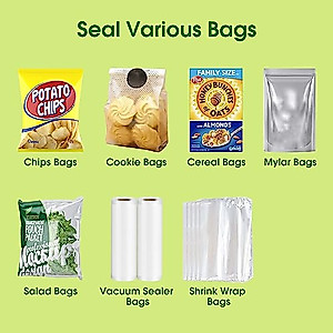 NOVFIT Mini Bag Sealer, 2 in 1 Heat Sealer For Snacks, Rechargeable Handheld Plastic Bag Resealer, Vacuum Bag Sealing Machine Portable, Keep Food Chips Cookies Fresh White.