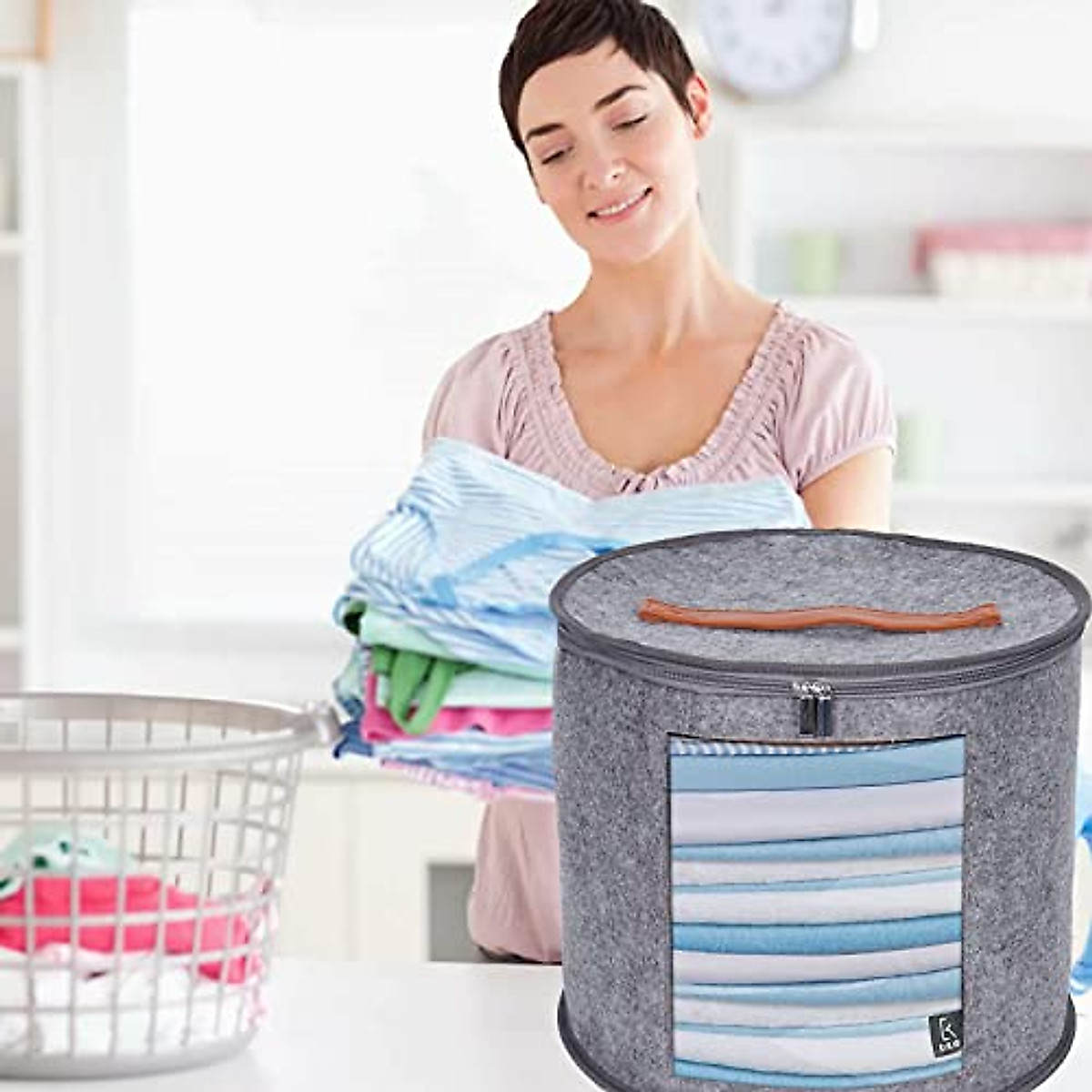 EVEKEI Hat Storage Boxes for Women and Men Hat Storage with Lid, Large Foldable Round Travel Hat boxes, Cowboy Hat Box, Bandboxes Fedora Felt Big Hat Storage Box, Hat Box for Men Large Round, Hat Organizer Hat Box for Travel 17" x 11" Inch Gray