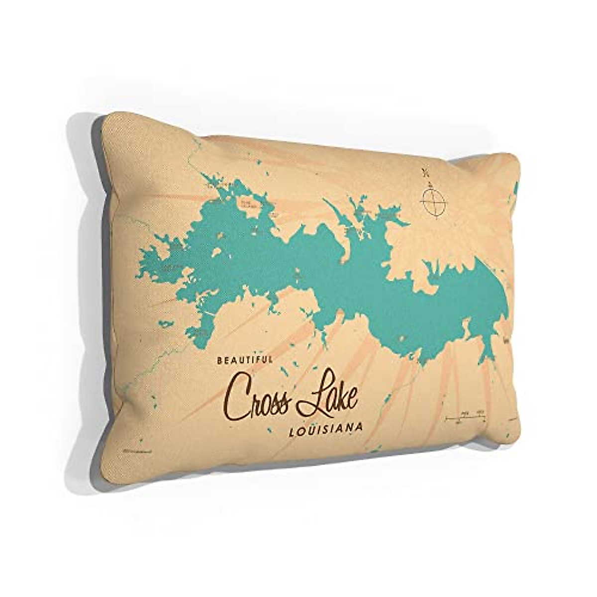 Cross Lake Louisiana Map Canvas Throw Pillow for Couch or Sofa at Home & Office by Lakebound 13" x 19".