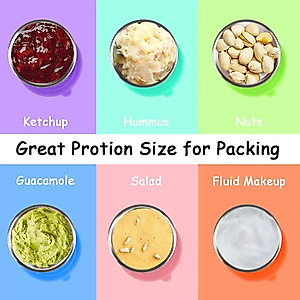 Salad Dressing Container to Go, 6x1.6 oz Reusable Small Containers with Lids and Leaf Spoons, Sauce Containers for Lunch Box, 18/8 Stainless Steel Condiment Cup, Easy Open, Leakproof Dipping Sauce Cup