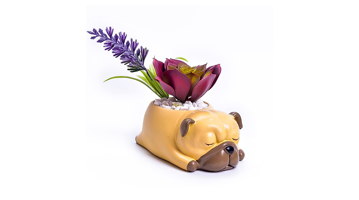 Cute Puppy Pug Flower Pot with Drainer Garden Flower Pot Resin ...