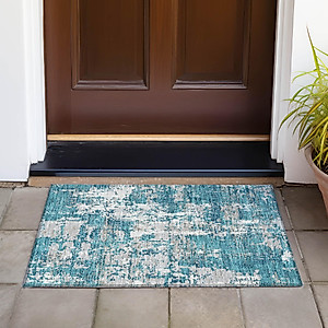 Addison Rugs Chantille ACN1008 Teal 1'8" x 2'6" Indoor Outdoor Area Rug, Easy Clean, Machine Washable, Non Shedding, Bedroom, Entry, Living Room, Dining Room, Kitchen, Patio Rug