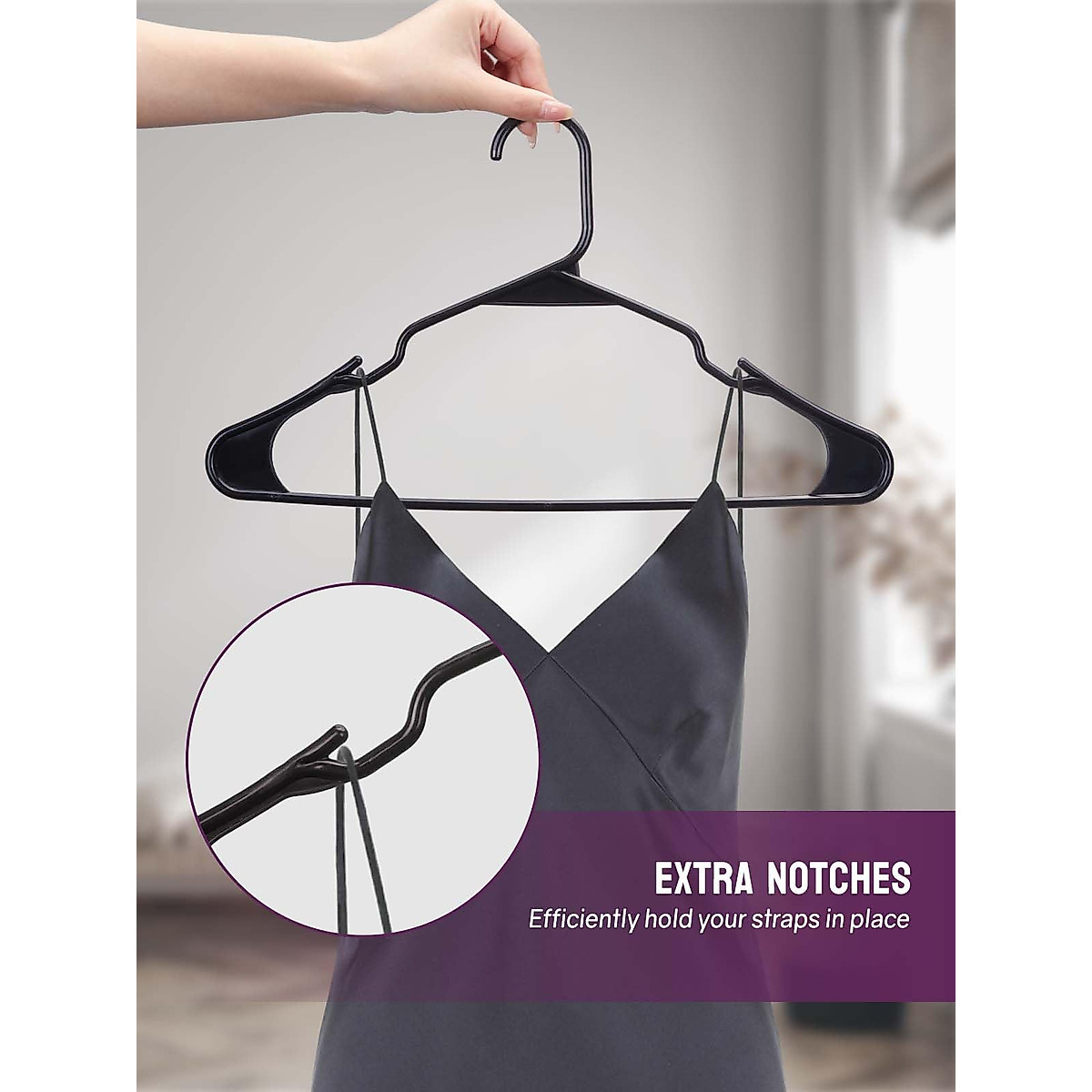 Pretigo 50 Pack Black Plastic Hangers Bulk | 50 100 Pack Available | Clothes Hangers Plastic, Black Hangers Plastic, Lightweight Plastic Hanger as Closet Hangers, Clothing Hangers - Hangers 50 Pack