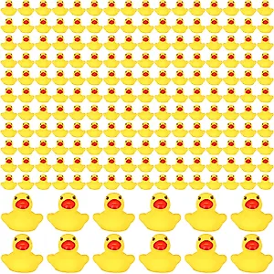 600 Pcs Mini Rubber Ducks in Bulk Bath Toy Squeak Tiny Ducks for Kids Bathtub Shower Birthday Favors Party Decoration Gift, 1.57 x 1.57 x 1.18 Inches (Yellow)