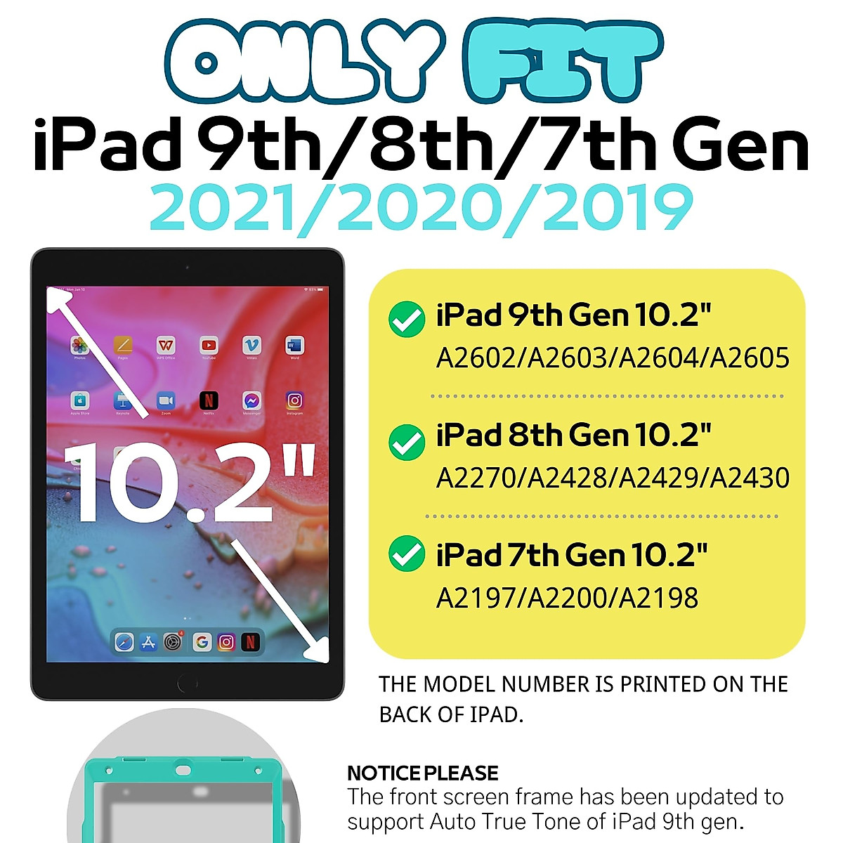 PEPKOO Kids Case for Apple iPad 9th 8th 7th Generation 10.2 inch 2021 2020 2019 – Lightweight Flexible Shockproof, Folding Handle Stand, Full Body Boy Girl Cover , Blue Mint