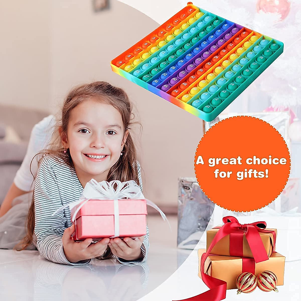 DK-SIMINA Large P0pp with Numbers, Rainbow Square Dimples Fidgett Ttoy 100 Bubble Math Toy Learning Tool for Teachers to Make Various Math Operations (1-100 Numbers)