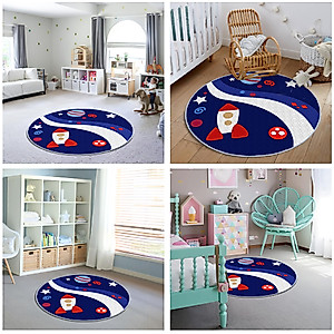 Eanpet Round Rug for Kids Room 4ft Nonslip Circle Area Rug for Boys and Girls Soft Toddlers Play Mat Circular Nursery Rug Indoor Floor Mats Carpet for Children Classroom Playroom Bedroom,Universe
