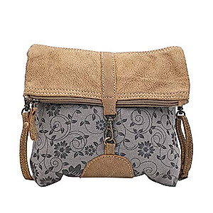 Myra Bag Teal & Tan Upcycled Leather & Leather Small Crossbody Bag S-1483, Brown,