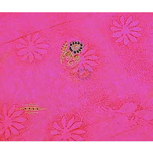 Peegli Vintage Pink Saree Floral Printed Dress Wrap Fabric Silk Blend DIY Craft Sari