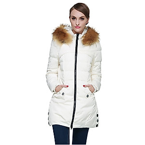 Orolay Women's Down Jacket with Faux Fur Trim Hood Beige L