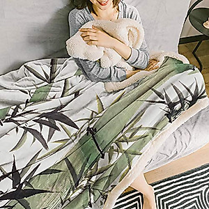 Sherpa Fleece Throw Blanket Washable Warm Couch Throws Asian Bamboo Soft Fuzzy Plush Blankets Comfy for Home Bed Sofa Dorm Spring Natural Plant Plum Blossom Ink 39x49 Inches