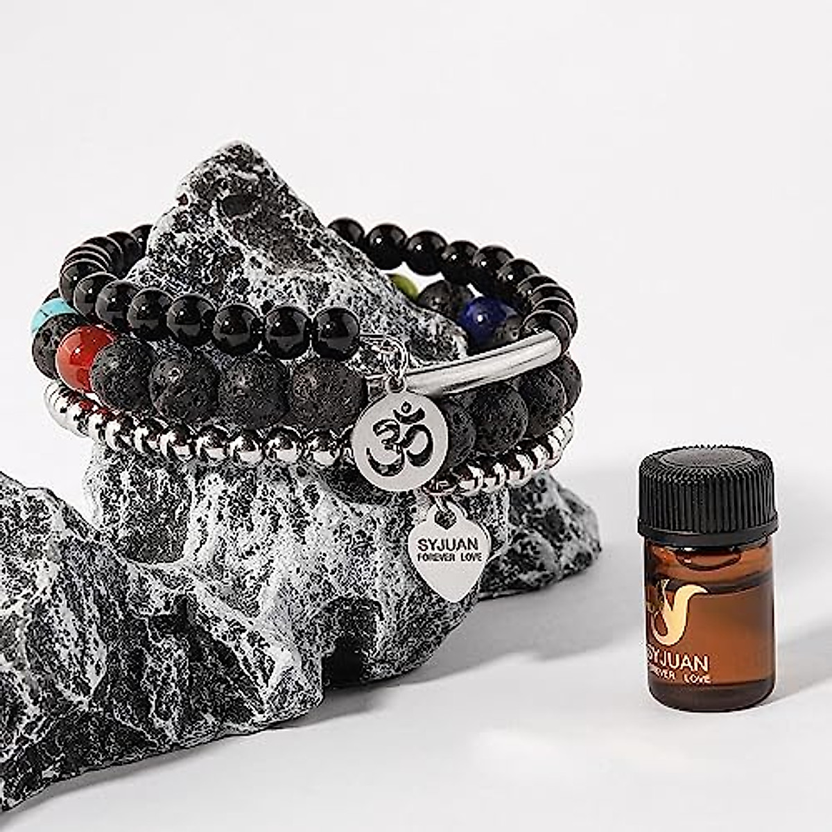 SYJUAN Coolest Mindfulness Yoga Gifts 7 Chakra Bracelet Multi Layer Worry Stone for Anxiety Aromatherapy Diffuser Reiki Meditation Gifts for Women