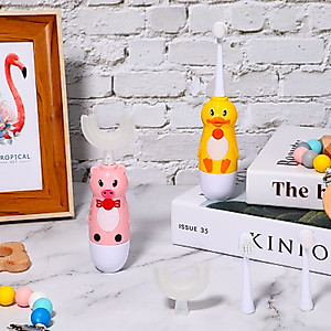 2 Pieces Kids U-Shaped Electric Toothbrush Automatic Toothbrushes Ultrasonic Kids Cartoon Toothbrush 360 Degree Whitening Kids with 3 Types of Brush Head (Yellow and Pink)