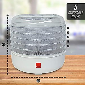 Ronco for Beef, Turkey, Chicken, Fish Jerky, Fruits, Vegetables 5-Tray Dehydrator, Food Preserver Quiet & Easy Operation, Classic White