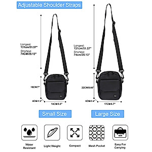 Black Small Side Shoulder Bag Crossbody Bag For Men Women Mini Messenger Bag Satchel Travel Purse Passport Holder Bag, Cell Phone Purse Neck Pouch Wallet- Unisex