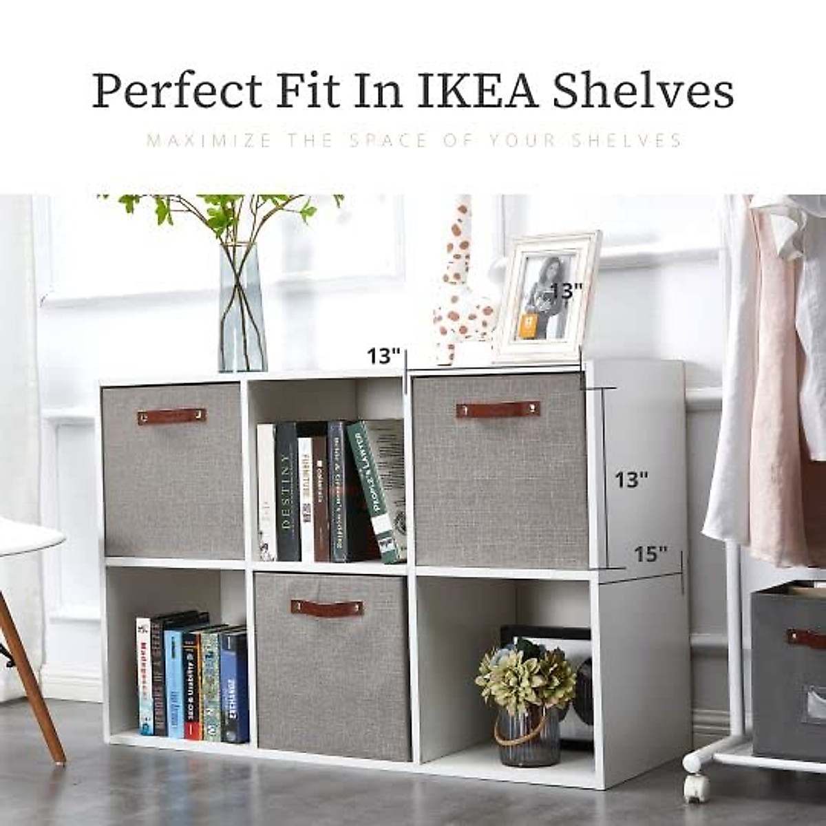 DECOMOMO Cubby Storage Bins | 13x15x13inch Fabric Storage Cubes for Kallax Shelves Cloth Nursery Decorative with Handles (Grey, Kallax - 15"L X 13"W X 13"H - 3P)