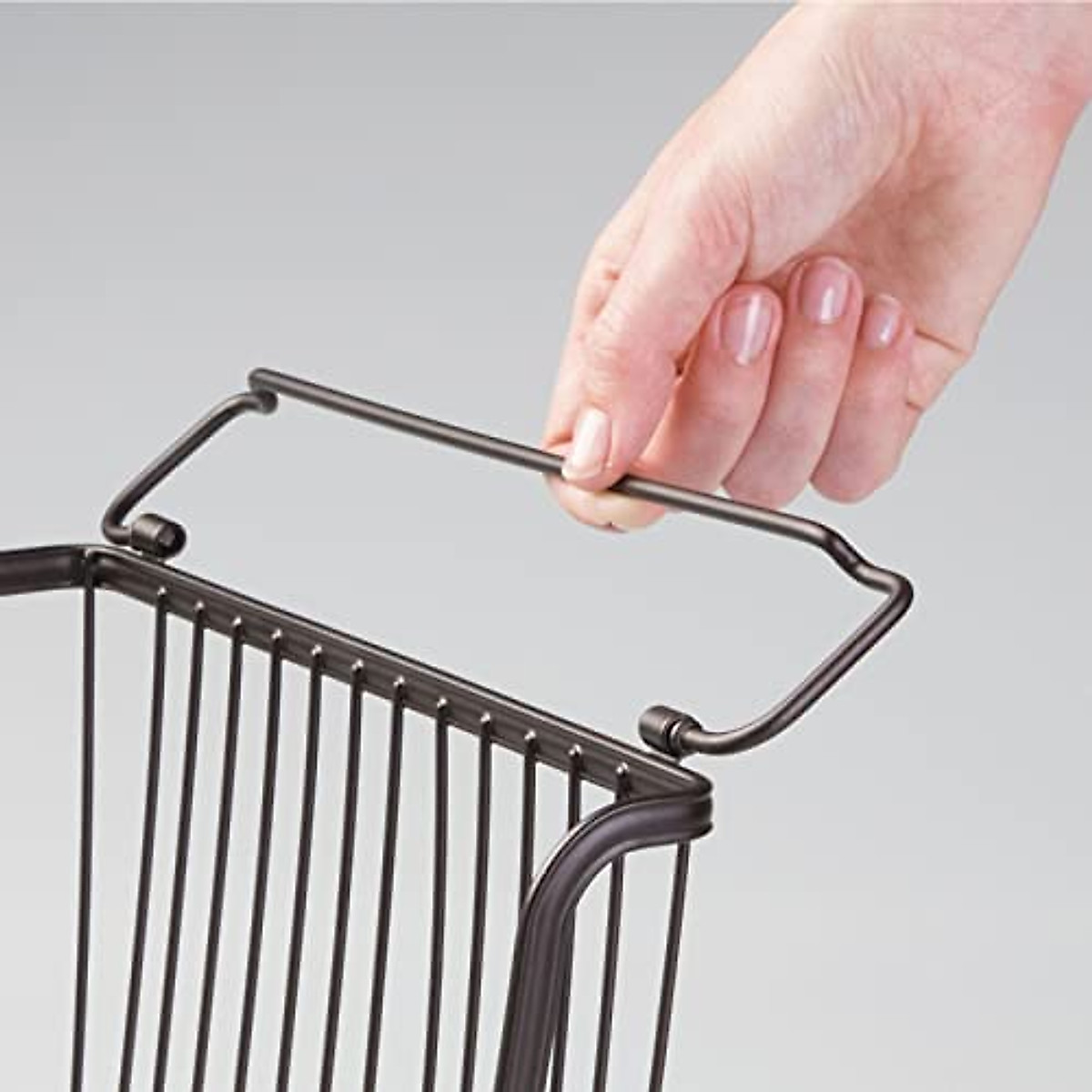 mDesign Stackable Metal Basket for Kitchen Storage - Large Wire Farmhouse Bin Basket w/Handles for Pantry - Stacking Wire Basket Organizer for Food, Drinks - Hyde Collection, 3 Pack, Bronze