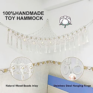 Stuffed Animal Net or Hammock, Boho Macrame Toy Hammock with LED Lights, Decorate Room Space Saving Pet Net for Stuffed Animals, Suitable for Nursery Playroom Kids Bedroom