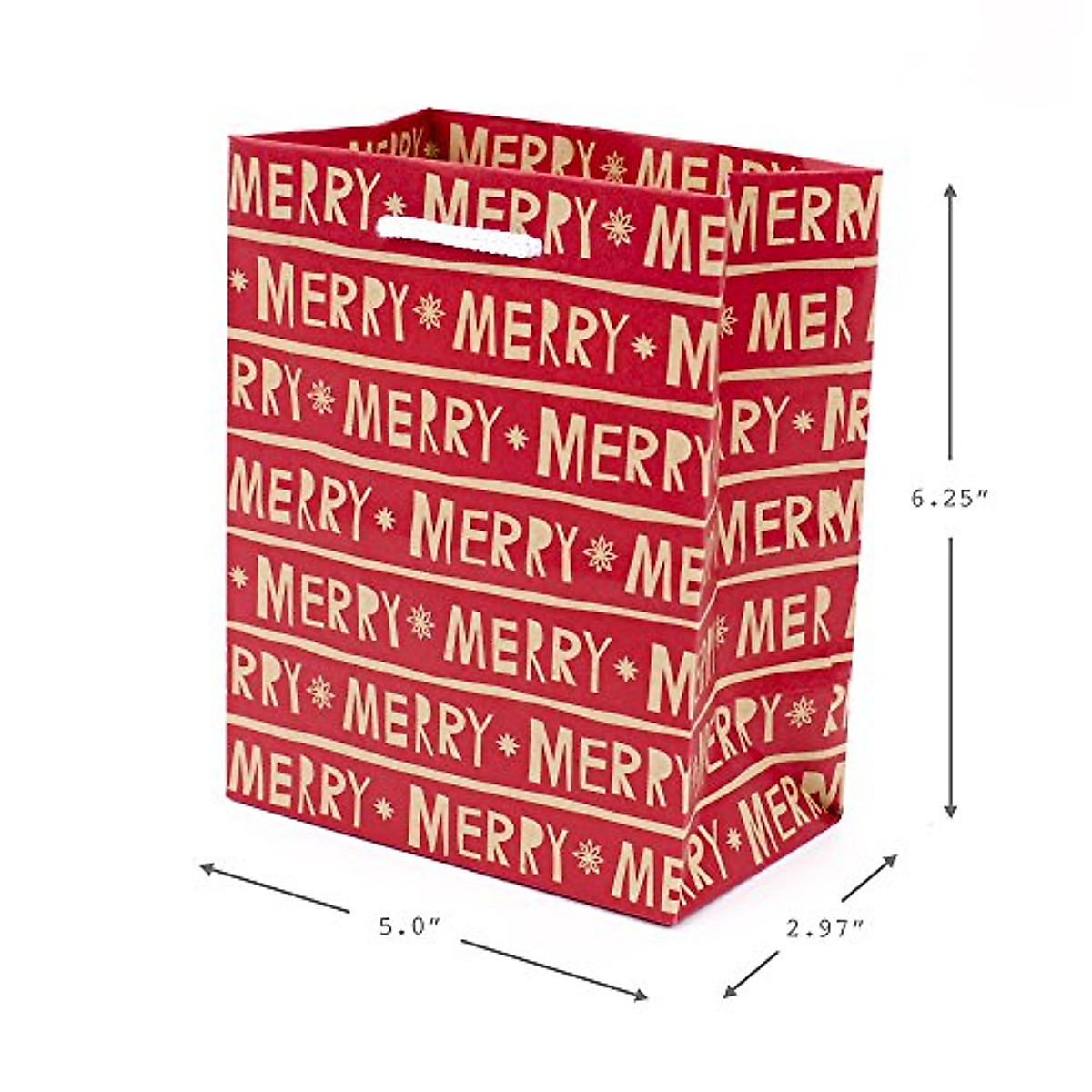 Hallmark 6" Small Holiday Gift Bag Set (Pack of 5; Red, White and Kraft) Snowflakes, Stripes, Merry