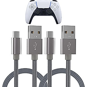 TALK WORKS Playstation 5 USB C Charging Controller Cable - 10' Extra Long Nylon Braided Type C Fast Charger Cord for PS5 (Slate, Pack of 2) (14501)
