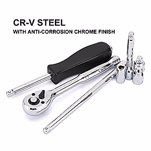 Mayouko 62 Pieces 1/4 Inch Drive Socket Set, SAE/Metric, 1/4" Dr. Socket Set with Ratchet and Adapters, 5/32-Inch - 9/16-Inch, 4mm - 14 mm