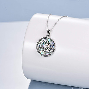 ONEFINITY Yoga Lotus Flower Pendant Necklace with Abalone Shell Sterling Silver Lotus Flower Jewelry for Women
