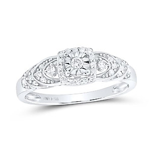 Jewels By Lux Sterling Silver Round Diamond Heart Bridal Wedding Engagement Ring 1/5 Cttw