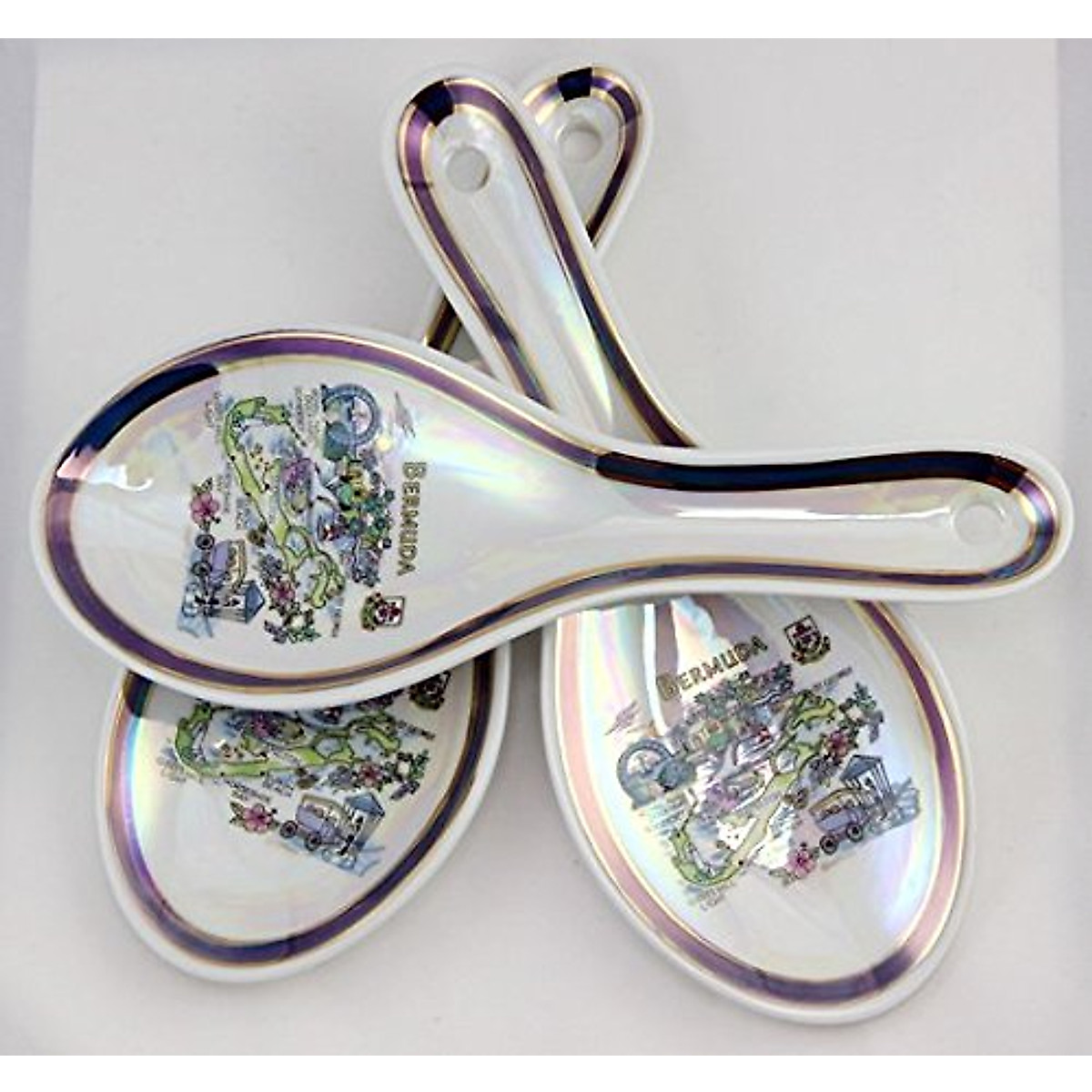 Bermuda Map Pearl Souvenir Collectible Spoon Rest agc