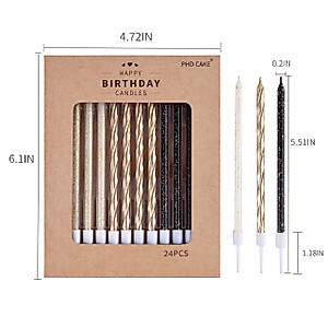 PHD CAKE Gold, Black, White Long Thin Birthday Candles, Cake Candles, Birthday Parties, Wedding Decorations, Party Candles