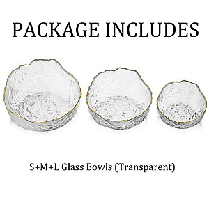 Glasseam Glass Salad Bowls, Clear Serving Bowls Set of 3, Blown Decorative Bowl for Home Decor Modern Cute Mixing Bowls Stacking Fruit Punch Bowl Decor for Kitchen Party Candy Snack Prep Dessert