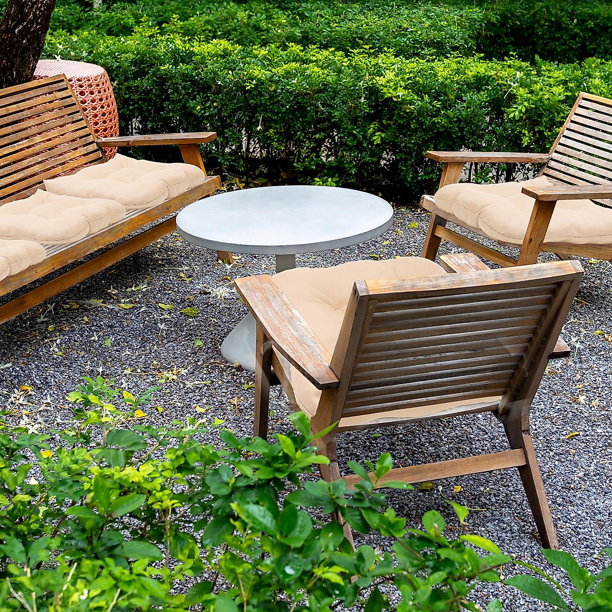 Thyle 10 Pcs Outdoor Cushions Tufted Seat Cushions, 19 x 19 Inches Water Resistant Square Patio Seat for Outdoor Patio Furniture(Cream Color)