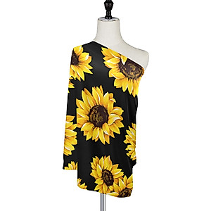 WELLDAY Baby Car Seat Covers Black Sunflower Stretchy Breastfeeding Scarf Breathable Infant Carseat Canopy Nursing Covers Multi Use for Stroller High Chair Shopping Cart Boys and Girls