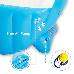 Baby Inflatable Bathtub, Portable Infant Toddler Bathing Tub Non Slip Travel Bathtub Mini Air Swimming Pool Kids Thick Foldable Shower Basin with Air Pump, Blue