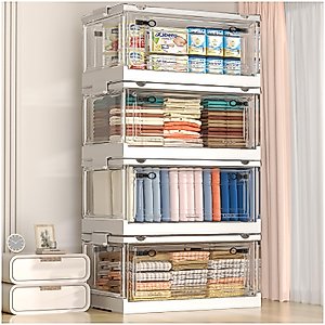 CTSNSLH 304Qt Plastic Storage Bins with Lids, 4 Tier Storage Box with Wheels and Doors, Stackable Storage Bins, Clear Storage Containers, Closet Organizers and Storage for Home, Dorm