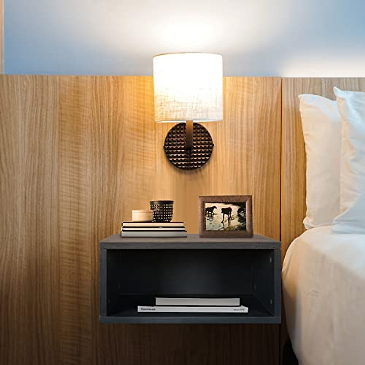 Glamyin Floating Nightstand with Drawer, Wall Mounted Nightstands Bedroom, Beside Shelf, Farmhouse Nightstands