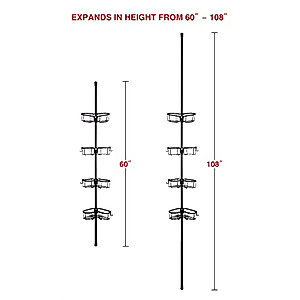 Utopia Alley Flat Shelf Tension Rod Shower Organizer - Rustproof Corner Shower Caddy with 4 Adjustable Shelves - Stand Up Shower Corner Shelf, Bathtub Corner Rack - Matte Black Finish