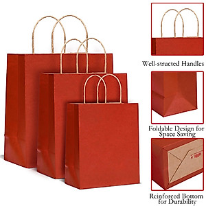 Qilery 30 Pcs Red Gift Bags with Handles Valentine Day Gift Bags Bulk Kraft Paper Treat Bags Candy Goodies Bags for Shopping Valentine's Day Wedding Birthday Party Favor Supplies,Small, Medium, Large