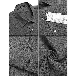 COOFANDY Mens Shirt Chambray Oxford Dress Business Work, Black, X-Large, Short Sleeve