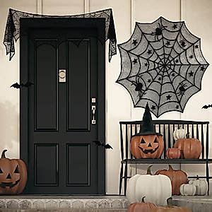 Pleaseedo Halloween Decorations Indoor Sets, Halloween Fireplace Mantel Scarf, Halloween Banner, Halloween Table Runner, Halloween Tablecloth Round Lace, Scary 3D Bat Halloween Decors