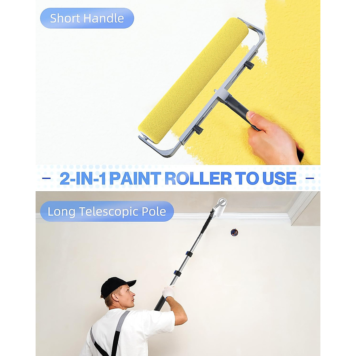 SKGPOLE 3FT Telescopic Paint Roller Pole, Multi-Function Paint Roller Kit with Lightweight Sturdy Aluminum 1-3FT Telescopic Extension Pole, House Paint Roller Brush for Walls, Ceiling, Decks, Doors