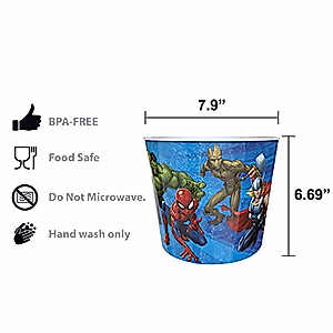 Zak Designs Marvel Universe Movie Night Family Reusable Popcorn Bowl Set with Serving Container and Individual Cups, Reusable and Made From Durable Plastic (5 Pieces, Non BPA)