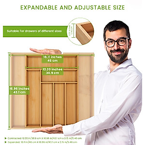 Utopia Kitchen Expandable Drawer Organizer , Adjustable Kitchen Drawer Organizer , Bamboo Drawer Dividers Organizer for Kitchen , Silverware, Flatware, Living Room , Makeup Drawer & Utensil Holder