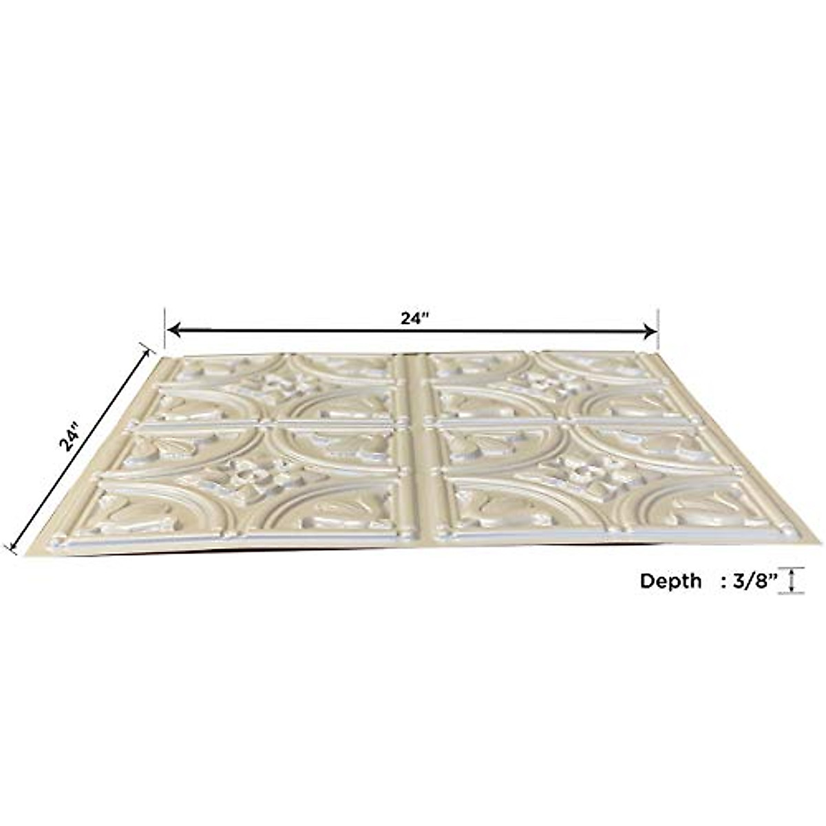 From Plain To Beautiful In Hours 148 Tiny Tulips PVC 2' x 2' Glue-up Ceiling Tile (Covers / 100 sq.ft), White Pearl, 25 Piece