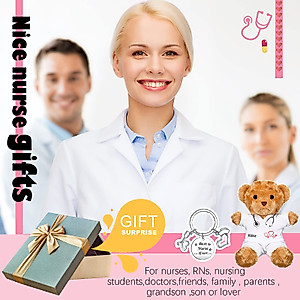 Hinly 2 Pcs Nurse Appreciation Gifts Nurse Bear Plush Toy Stuffed Animal Nurse Keychain Doctor Practitioner Graduation Gifts(White)